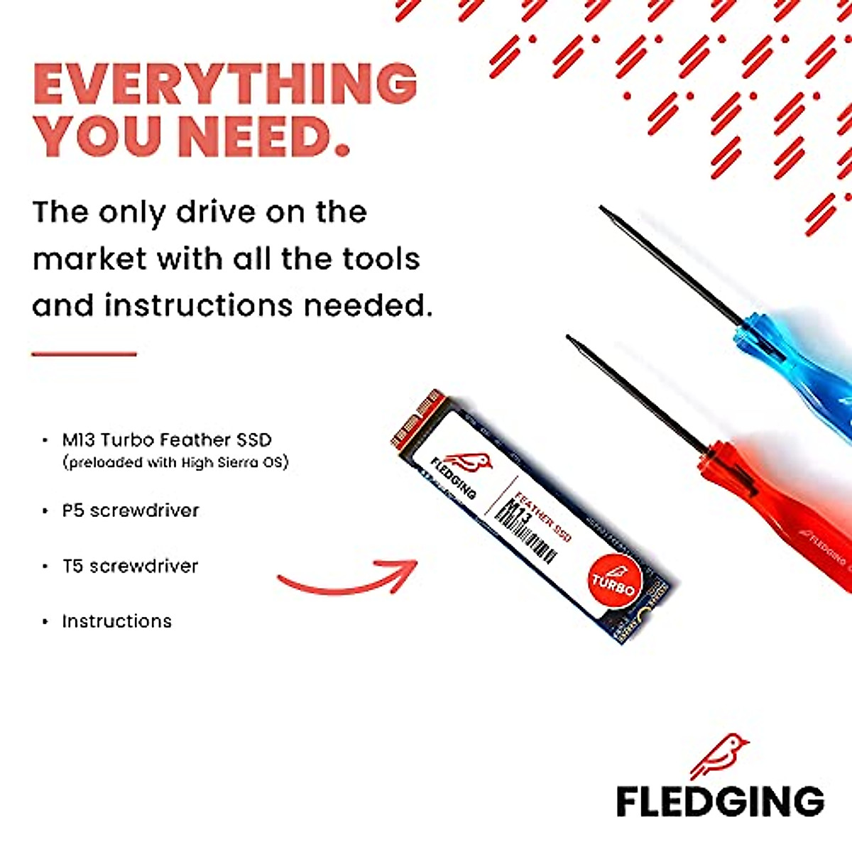 Fledging 2TB Turbo Feather M13 PCIe NVMe Gen 3.0x4 SSD Upgrade –DIY kit & OS Included– Compatible with Apple MacBook Air (2013-2015) & Pro (2013-2016), Mac Mini (2013) & Pro (2014), iMac (2013-2019)