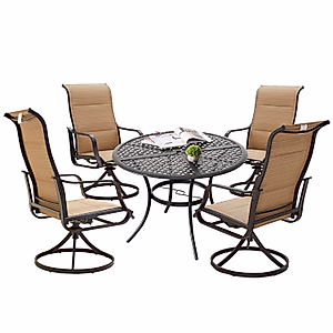 PatioFestival Patio Dining Set Outdoor Furniture Swivel Rocker Chairs Round Metal Table Sets with All Weather Frame (5Pcs, Beige)