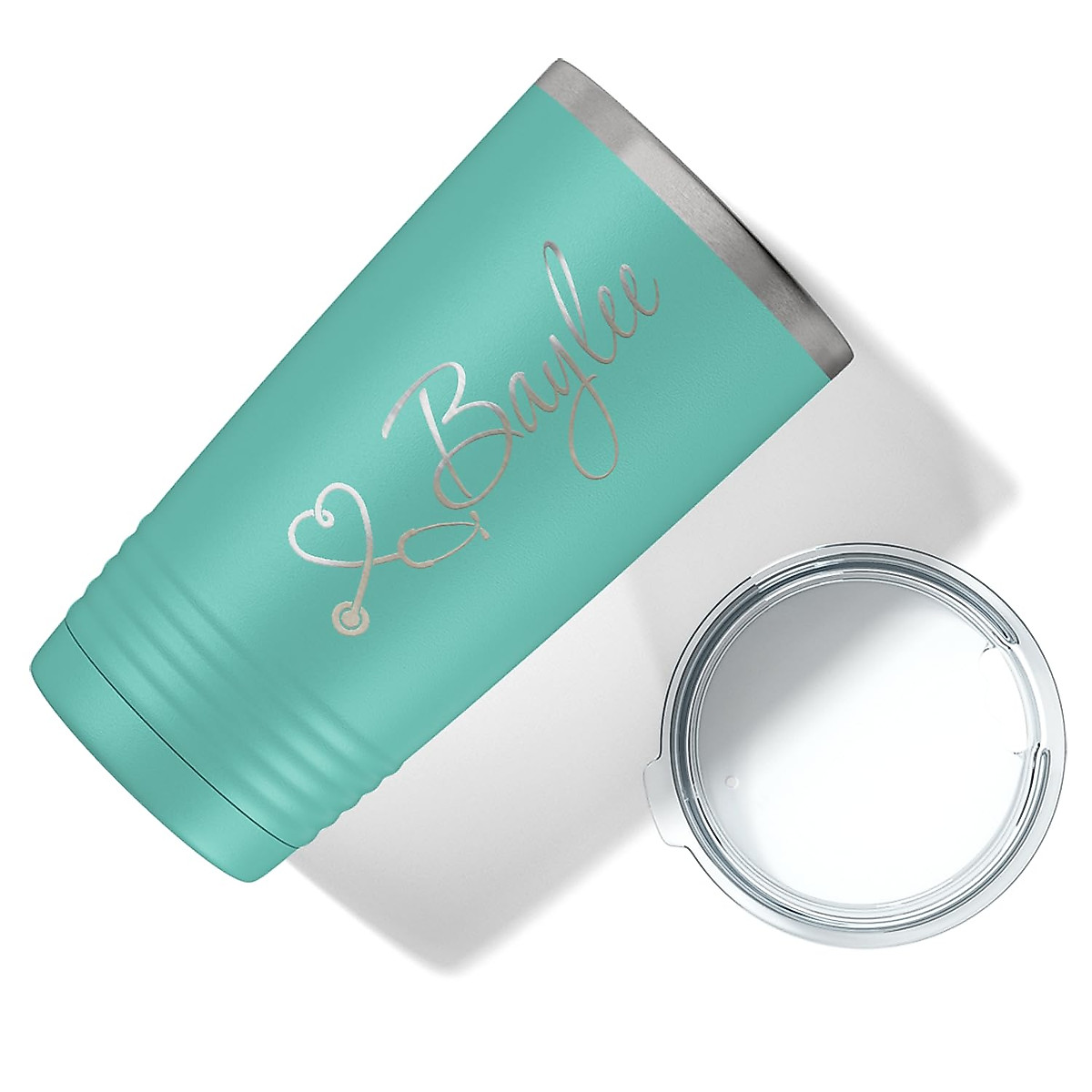 Personalized Heart Stethoscope Nurse, RN, LPN, CNA, CMA, MA Laser Engraved on Seafoam 20 oz Stainless Steel Tumbler with Lid - Insulated Cup - Travel Mug