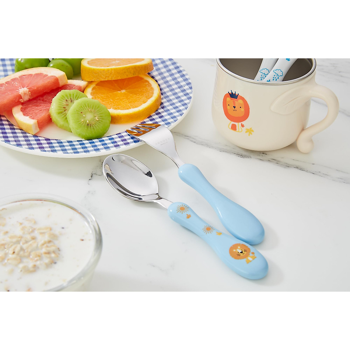 ANNOVA Kids Silverware 6 Pieces Set Children's Flatware - Stainless Steel Cutlery - 3 x Safe Forks, 3 x Dinner Spoons - Safe Toddler Utensils Without Knives for Lunch Box BPA Free (Blue)