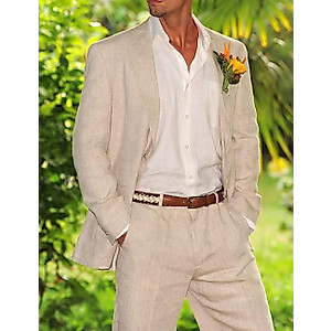 HUUTOE Two Piece Mens Linen Suit for Men Yellow Linen Suits for Beach Wedding Two Piece Mens Linen Suit XXXL 2024