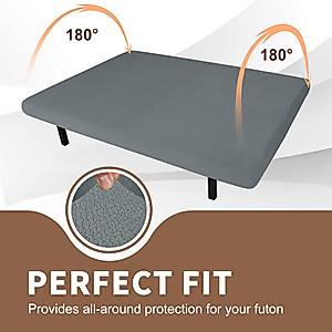 JIVINER Super Stretch Futon Cover Jacquard Soft Futon Sofa Cover Full Size Futon Slipcovers Washable Armless Sofa Bed Furniture Protector Couch Cover with Elastic Bottom (Futon, Light Gray)