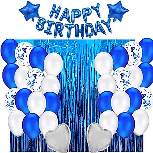 2Pcs Dark Blue Tinsel Foil Fringe Curtains Party Decorations Tinsel Curtains Streamers Backdrop 3.3ft *8.3ft Door Streamers Photo Booth Backdrops Foil Curtain for Birthday Party Backdrop Decorations