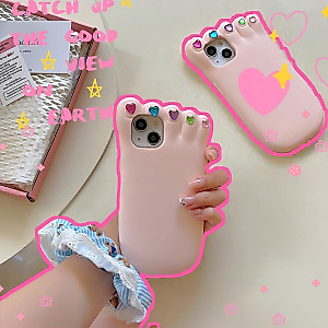 QoKcoahn Case for iPhone 13 Pro Max,3D Kawaii Phone Cases Funny Cute Cartoon Foot Nail EnhancementCover Soft Silicone Gel Drop Protection Case Women Girls for iPhone 13 Pro Max
