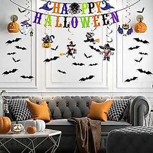Halloween Party Decorations, Happy Halloween Banner Hanging Swirl Streamers and 3D Bat for Halloween Party
