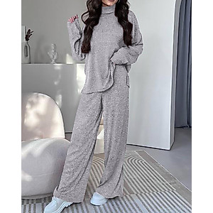 KIRUNDO Track Suits For Women Set Lounge Set Casual Long Sleeve Knitted Tops Long Pants Sweat Set Trendy Fall Clothes Casual Outfits(Grey, Small)