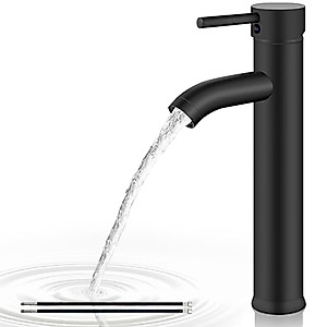 Airuida Matte Black 1 Hole Deck Mount Bathroom Faucet, Sturdy Stainless Steel Construction, Circular Waterfall Spout Design, Easy Installation
