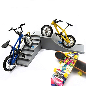 QKILL 17 in 1 Fingerboard Ramps Set Finger Toys with Ramp/Mini Finger Skateboards Finger Mini Bikes/Swing Board with Replacement Wheels and Tools (Gray Ramp Kit)