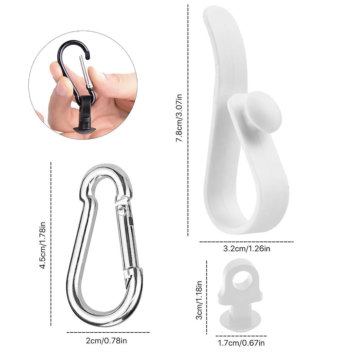 MEFFWSOER 4 PCS Key Holder for Bogg Bag, Insert Carabiner Key Chain and Hooks for Tote Bag Finding Your Keys Glasses Earphones Quickly (White)