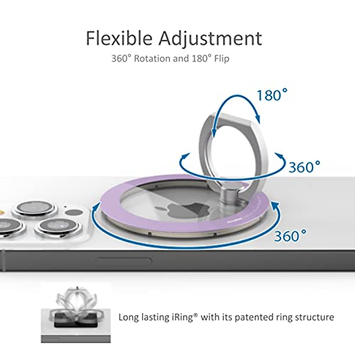 iRing Mag, Magnetic Phone Ring Holder, Kickstand, Grip for MagSafe, Wireless Charging Compatible with iPhone, Galaxy, and Other Smartphones with MagSafe Case (Pale Violet)
