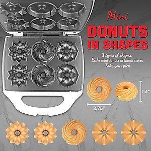 SugarWhisk Mini Donut Maker Machine, Electric Mini Bundt Cake Pan, Bake 6 Bundt Doughnuts with 3 Shapes, Excellent for Breakfast, Snacks, Desserts & More