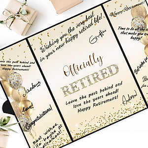 DARUNAXY Black Gold Retirement Party Decorations, Officially Retired Alternative Signature Guest Book for Men Women Happy Retirement Gifts Signing Card Board for Retirement Farewell Party Supplies