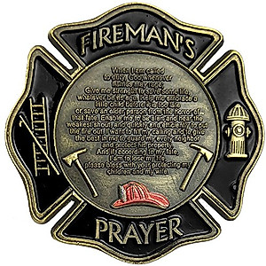 ASmileIndeep Firefighter Challenge Coin Gift Thin Red Line Maltese Cross Fireman Prayer Coin