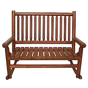 Leigh Country Double Porch Rocking Chair with Curved Seat Slats, Wide Seat, and Stained Finish for Lawn, Garden, and Patio Spaces, Honey