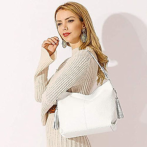 Soft Real Genuine Leather Tassel Women's Handbag Ladies Shoulder Tote Messenger Bag Purse Satchel Black White (White)