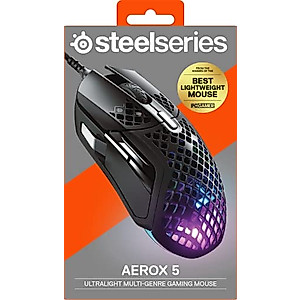 SteelSeries Aerox 5 - Lightweight Gaming Mouse - 18000 CPI -- TrueMove Air Optical Sensor - Ultra-lightweight Water Resistant Design - Universal USB-C Connectivity