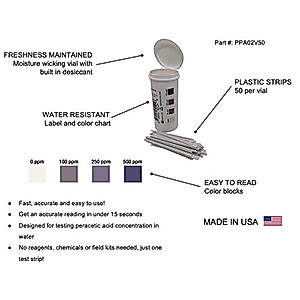 Peracetic Acid Test Strips, High Level, 0-500 ppm [Vial of 50 Strips]