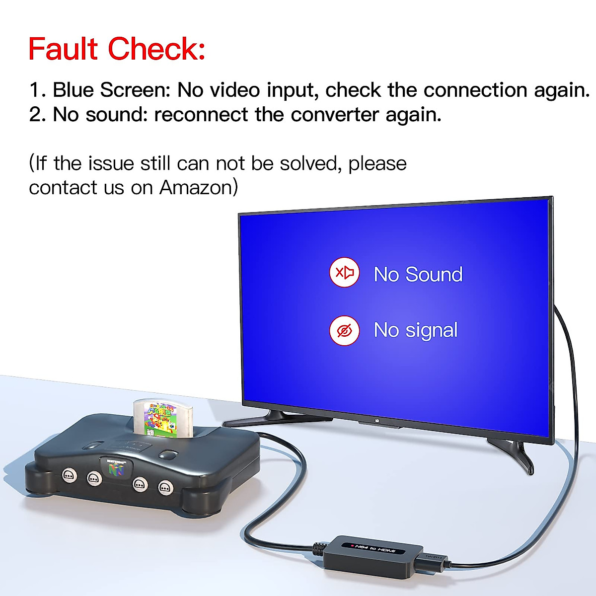 Kirolle N64 to HDMI Cable Converter Supports 4 : 3 and 16 : 9 HDMI Output Switch, HDMI Cable for N64, Nintendo64 to HDMI Converter Compatible with Nintendo 64/ Super SNES/NGC