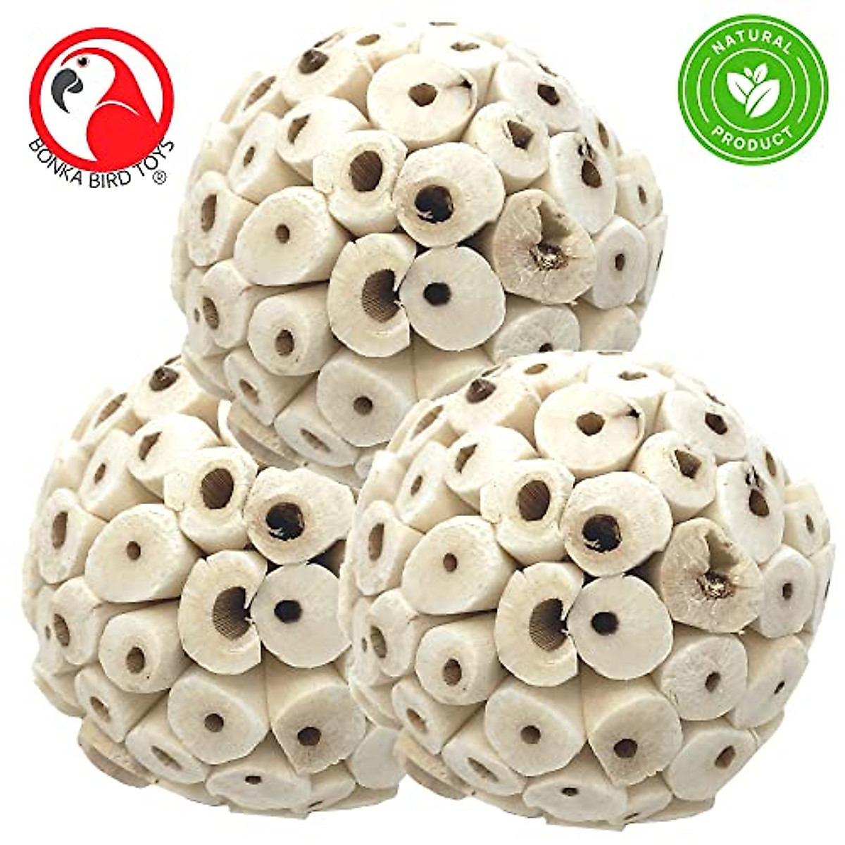 Bonka Bird Toys 1214 pk3 Sola Atta Balls Foot Beak Chew Forage Natural Organic Small Pet Ball