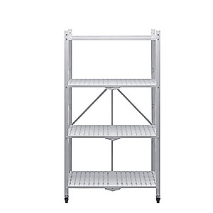 soges 4-Tier Foldable Shelf, Heavy Duty Metal Rack Storage Shelving Units with Wheels, Easy Moving Multifunction Utility Cart for Home Office Kitchen Garage, White,CXYM-R4-W
