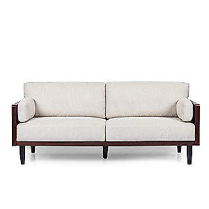 Christopher Knight Home Monture Upholstered 3 Seater Sofa - Beige/Dark Walnut