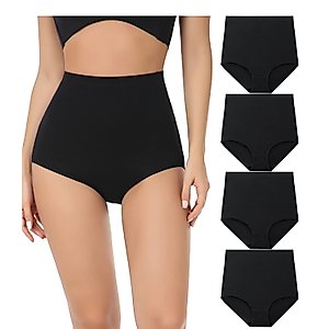 wirarpa Women's Underwear Cotton Super High Waisted Briefs Stretch Full Coverage Panties 4 Pack Black X-Large