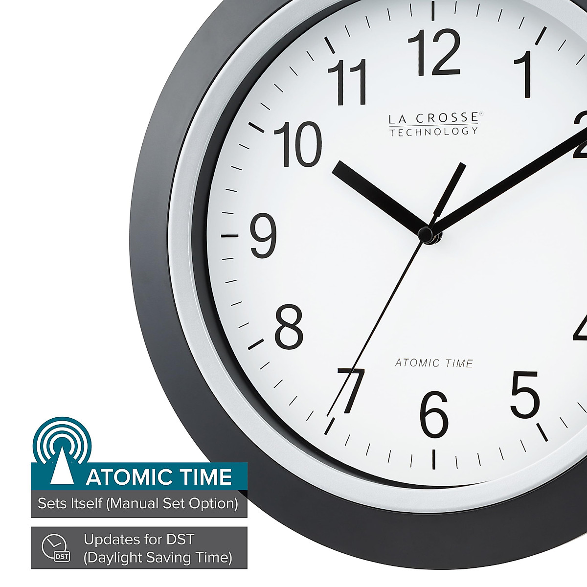 La Crosse Technology WT-3129B 12 Inch Atomic Analog Wall Clock, Pack of 1, Black