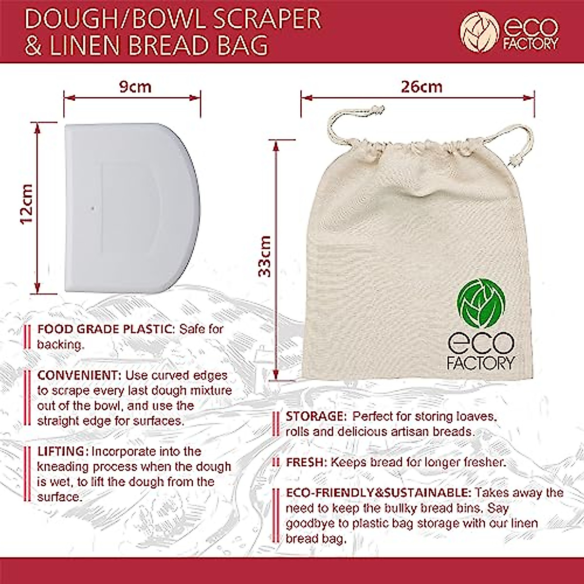 ECO FACTORY Professional Bread Proofing Basket Set of 2-9 inch Round Baskets - Sourdough Bread Making Kit - 100% Natural Indonesian Rattan - Stainless Steel Accessories - Designed in Switzerland