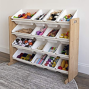 Humble Crew Extra-Large Toy Organizer, 16 Storage Bins, Universal, Natural/White & Humble Crew, White Kids Wood Square Table and 2 Chairs Set