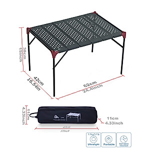 iClimb Extendable Folding Table Large Tabletop Area Ultralight Compact with Hollow Out Tabletop for Camping Backpacking Beach Concert BBQ Party, Three Size (Black - XL + Hanger)
