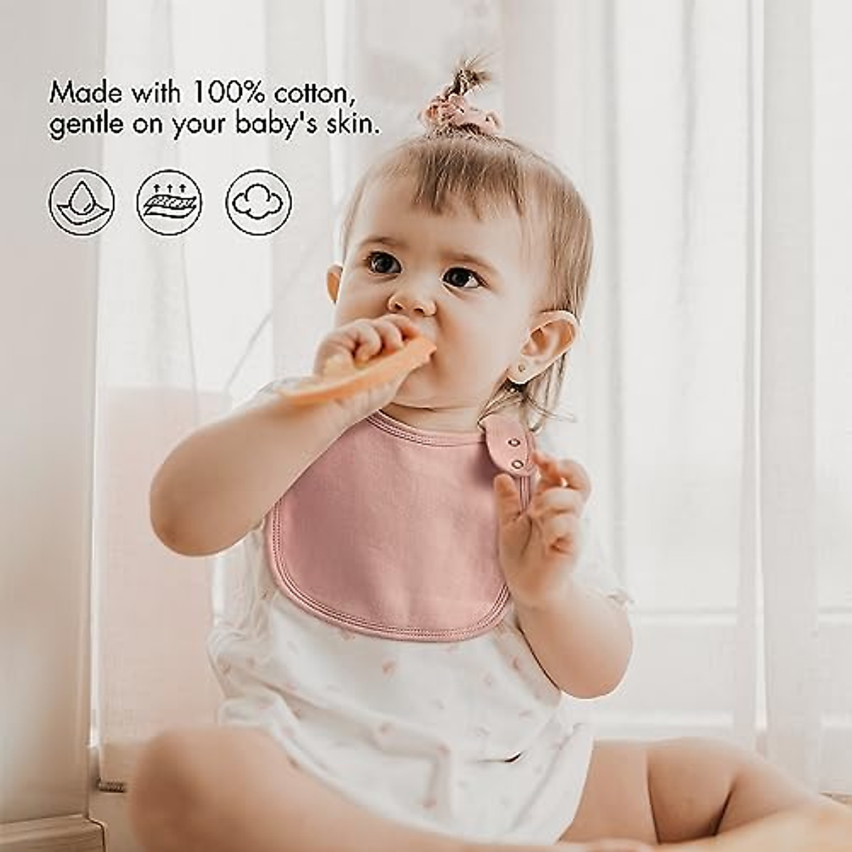 Baby Bibs with Snaps,Organic Cotton Bandana Bibs for Baby Girls, Super Soft Absorbent Snap Bibs for Newborns and Toddlers, Adjustable,Machine Washable