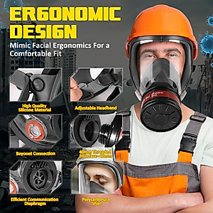 VITIJY Full Face Gas Mask - Gas Masks Survival Nuclear and Chemical, Reusable Respirator Mask (6800+40mm & P-A-1)