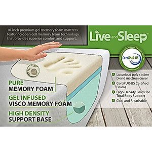 Live & Sleep King Size Mattress, Gel Memory Foam - 10 Inch Mattress - Firm Mattress - Cool Bed in a Box - Balanced Support - CertiPUR Certified - King