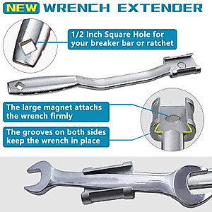 GIMYUAN Mangetic Wrench Extender Bar, 13.5 Inch Extension Wrench Tool with 1/2 Inch Square Hole for Universal Wrenches Mechanic Torque Multiplier Tool, Silver