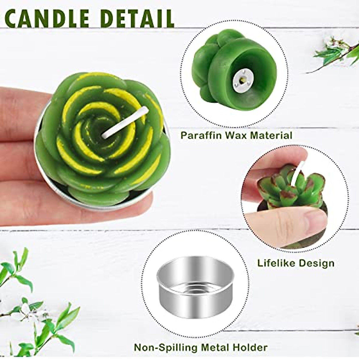 Outee 12 Pcs Cactus Tealight Candles Handmade Delicate Succulent Candle Cactus Candles Smokeless Aromatherapy Mini Candles Tea Lights 12 Styles for Home Décor Birthday Gift Party Wedding SPA