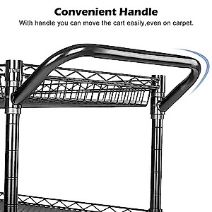 WDT 990Lbs Capacity Heavy Duty Rolling Utility Cart, NSF Rolling Carts with Wheels,Commercial Grade Metal Cart with Handle Bar & Shelf Liner,Trolley Serving Cart for Restaurant,Kitchen,Black