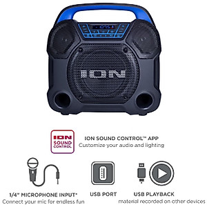 Ion Explorer Express Outdoor Party Speaker with Rechargeable Battery, Bluetooth and Radio for Birthday, Pool Party, BBQ – Premium Wide Sound, Three Speakers, USB Charging & App (Renewed)