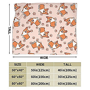 tiehrpr Cute Corgi Dog Blanket Flannel Fleece Throw Blanket Kawaii Stuff for Bed Couch Sofa Chair 60"X50"