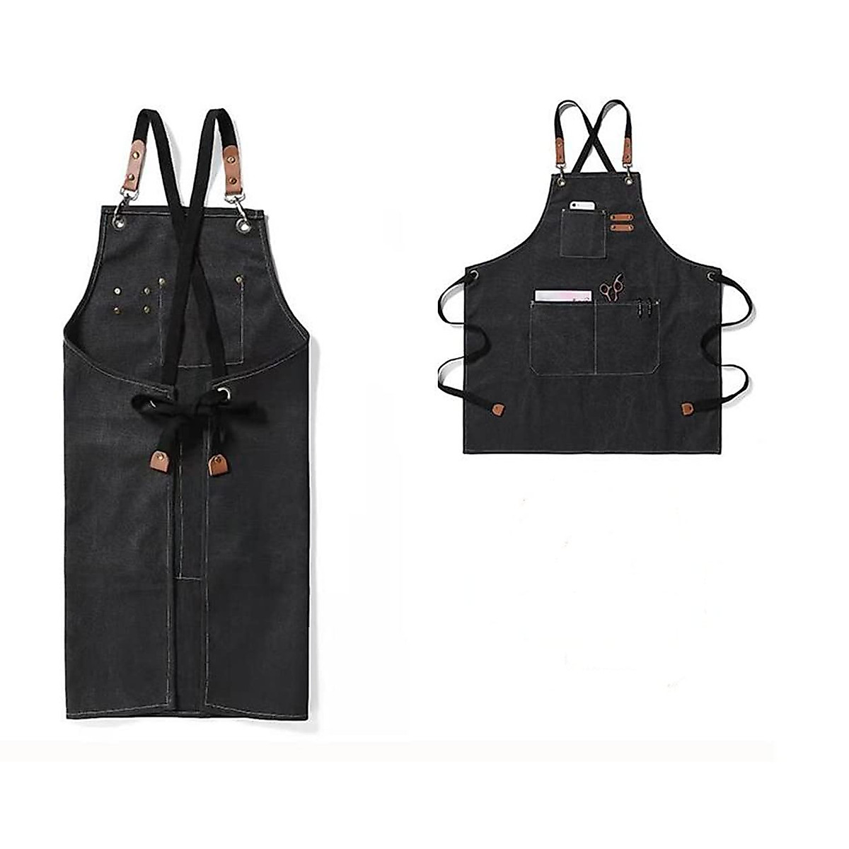 Cotton Canvas Apron for Artists Painting,Chef Apron with Cross Back Straps for Men Women, Kitchen Cooking (Black)