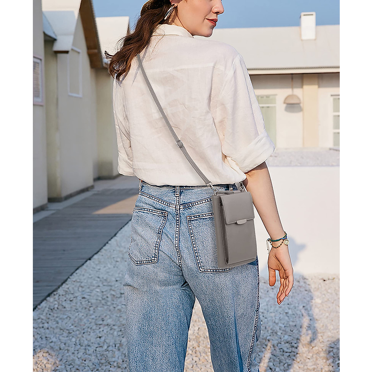 UTO Crossbody Cell Phone Bag for Women Vegan Leather Wristlet Wallet Purse Card Cash Holder