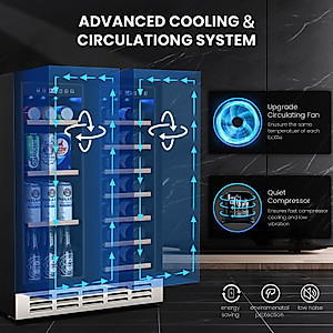 Mojgar 24 Inch Outdoor Wine and Beverage Refrigerator, Weather Proof Dual Zone Wine Fridge, Under Counter Wine Cooler Beer Fridge Built-In or Freestanding, Holds 20 Bottles and 57 Cans