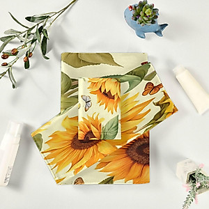 Flradish Sunflower Butterfly Towels 3 Pack Bath Towels for Bathroom Set Soft Cotton Highly Absorbent Lightweight & Quickdry Towel Set 1 Bath Towel,1 Hand Towel,1 Washclothe