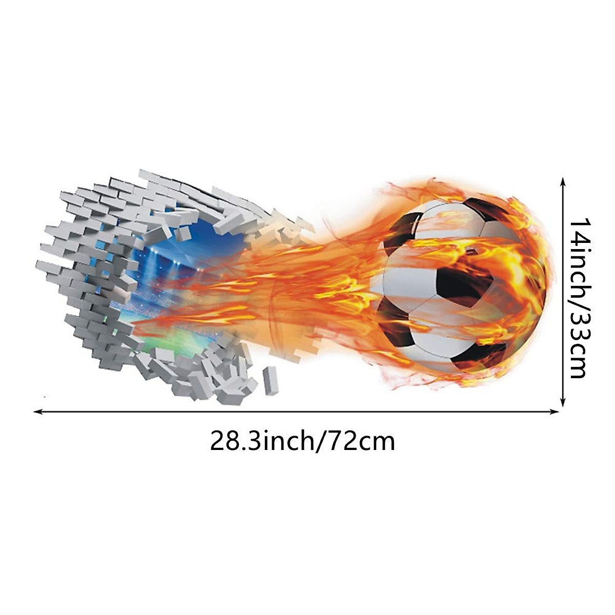 Kiddale 3D Football Wall Stickers,Peel and Stick Break Through The Wall Vinyl Soccer Wall Decals Murals Art Decals for Kids Nursery Bedroom Living Room(14X29Inches)