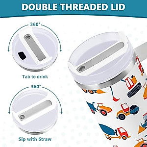 ARGTILDN 40 oz Tumbler Bulldozer Excavator Crane Tractor Insulated Travel Mug with Handle and Straw Lid Stainless Steel Vacuum Coffee Cup Tea Beverage Container Water Bottles for Car Sports office