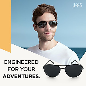 J+S Premium Military Style Classic Aviator Sunglasses, Polarized, 100% UV protection for Men Women (Large Frame - Silver Frame/Blue Mirror Lens