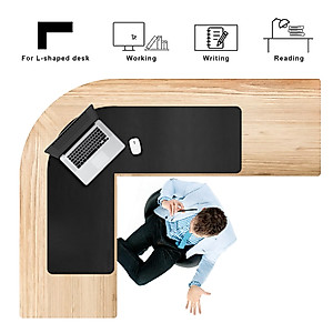 CENNBIE Dual Sided L Shaped Desk Pad,‎‎35.5x43.3x13 inches Corner Leather Desk Pad,l Shaped Desk Gaming mat,Waterproof l Shaped Leather Mouse pad,Home Office Accessories Corner Desk Mat(Black)
