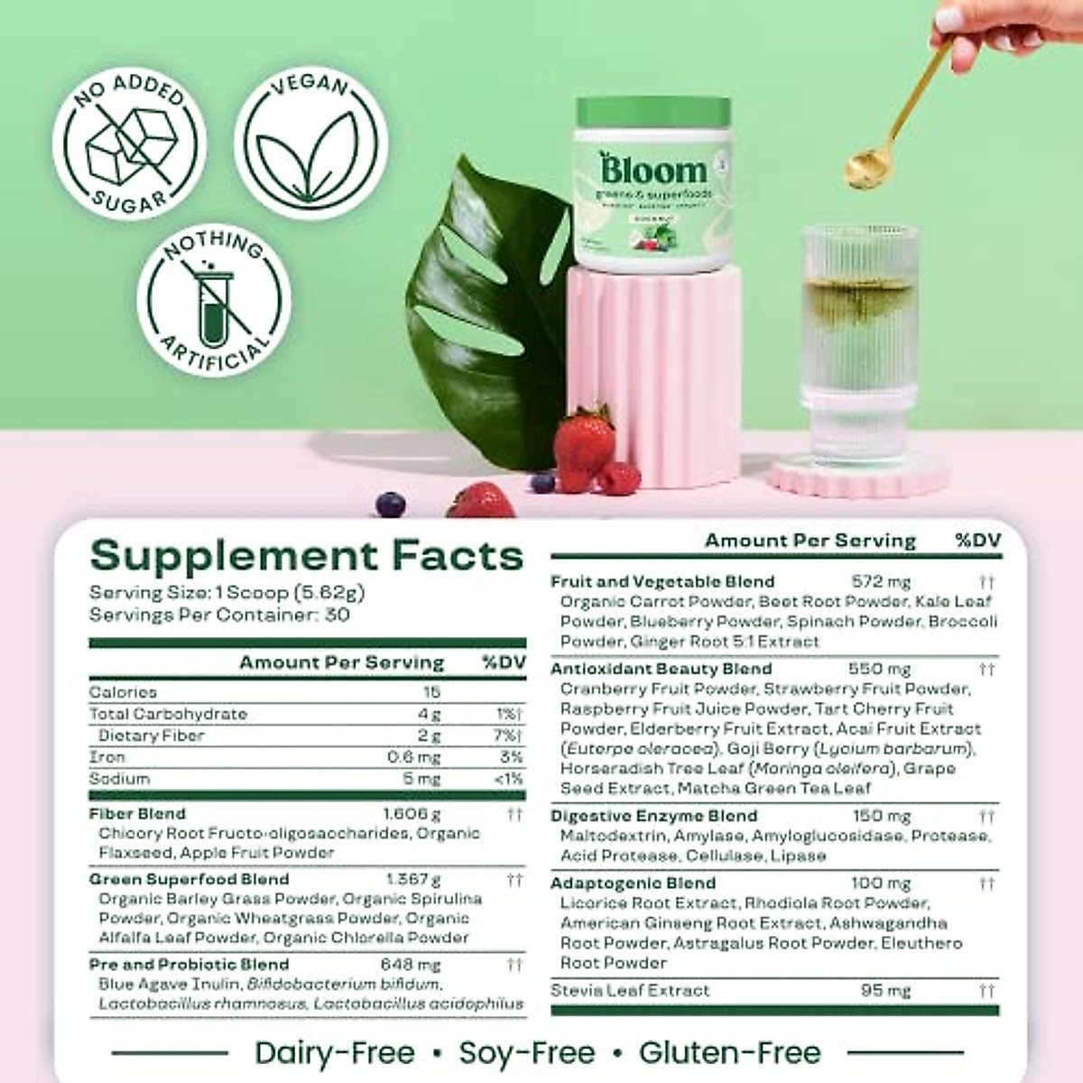 Bloom Nutrition Super Greens Powder Smoothie & Juice Mix - Probiotics for Digestive Health & Bloating Relief for Women, Digestive Enzymes with Superfoods Spirulina & Chlorella for Gut Health (Coconut)