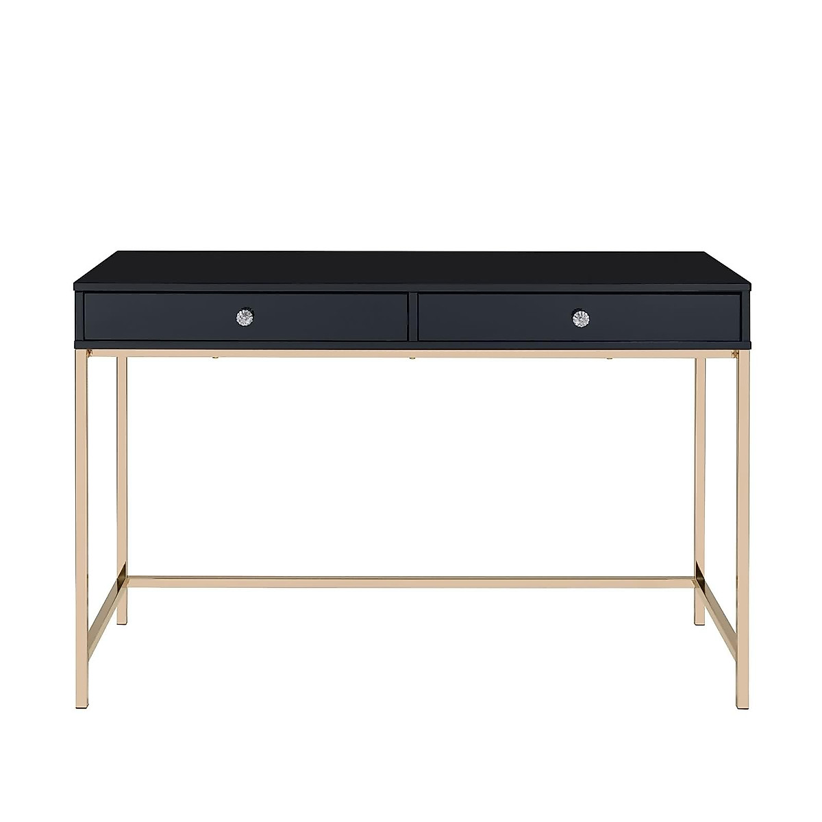 Daesar Computer Writing Desk with Two Drawer, Black High Gloss & Gold Finish