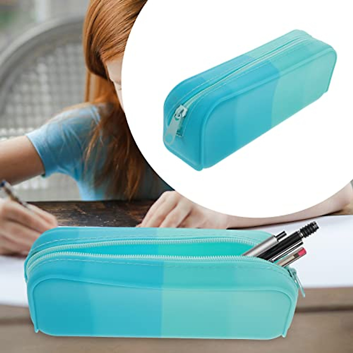 Silicone Pencil Case Pouch Bag Candy Color Pencil Case Cute Pen Case Silicone Pencil Case Small Cute Aesthetic Zipper Pencil Pouch for Travel Cosmetics Makeup Green