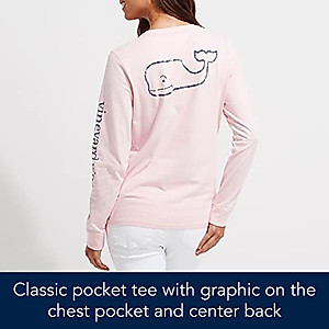 vineyard vines Women's Long-Sleeve Vintage Whale Pocket T-Shirt, Flamingo, Large